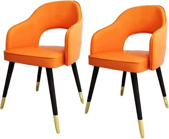 Generic Set Aus 2 Modernen Nordischen Sesseln - Hellgraue Esszimmer- Und Loungest&uuml;hle Aus PU-Leder Mit Metallbeinen(Orange Orange)