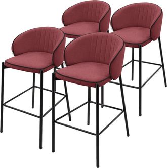 ML Design ML-Design Barhocker 4er Set Rot mit Stoffbezug, 76 cm hoch, Gepolsterte Barst&uuml;hle mit Metallgestell, K&uuml;chenst&uuml;hle mit R&uuml;ckenlehne und Fu&szlig;st&uuml;tze, Trese