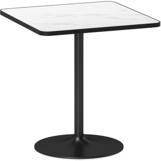 HOMCOM Homcom - Table &agrave; manger design bistrot 4 personnes - table bistrot - pi&egrave;tement rond m&eacute;tal noir plateau effet marbre blanc