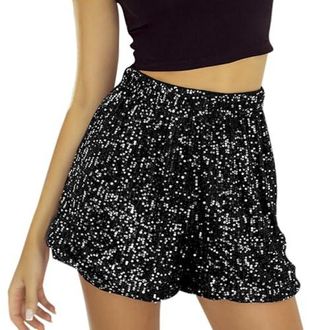 Generic Short &agrave; paillettes pour femme inspir&eacute; de Wither - Couleur unie - Taille haute - Short scintillant - Jambe droite - Style d&eacute;contract&eacute; - Pantalon de soi
