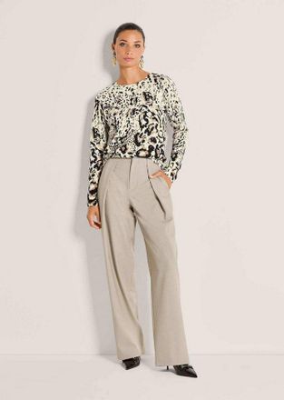 Madeleine Strickpullover Wollpullover mit Animal-Print Langarmshirt mit Rundhals, Rippenabschl&uuml;ssen und Langarm