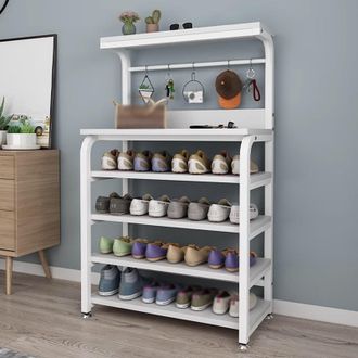 Generic Schuhregal aus Stahl und Holz, Offenes Schuhst&auml;nder mit Verstellbaren F&uuml;&szlig;en, Vertikales Schuhablagen for Eingangsbereich, Wohnzimmer, Schlafzimmer, Ba