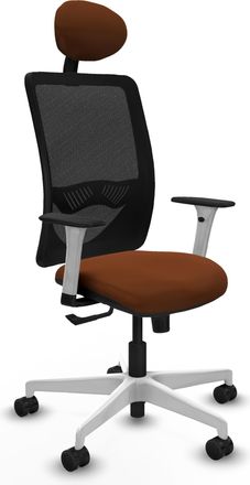 Piqueras y Crespo Brauner Schreibtischstuhl Zulema mit wei&szlig;en und schwarzen Armlehnen, h&ouml;henverstellbarer Lendenwirbelst&uuml;tze und festem Kopfteil, ausgestattet mit Sincr