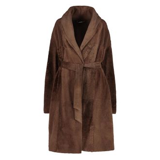 Moorer Manteau en peau de mouton shearling &agrave; capuche - Femme - Manteaux - Brun - Taille: 36 FR