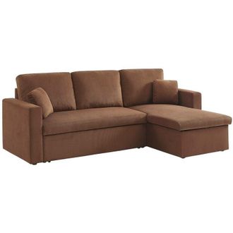 Sweeek Sweeek - 3-Sitzer Ecksofa mit Schlaffunktion, Cord, Rostfarben