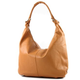 modamoda.de 337 Damen Leder Schultertasche Shopper Large handmade in Italy, Farbe:Camel