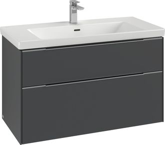 Villeroy & Boch Subway 3.0, 973x576x478 mm, Waschbeckenunterschrank, 2 Auszüge, C57002, Farbe: Front/Korpus: Graphite, Griff: Aluminium glänzend