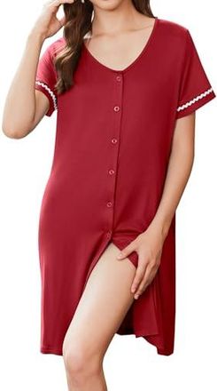 Ekouaer Chemise de Nuit pour Femme À Manches Courtes Vêtements de Nuit Négligés Chemise de Nuit T-Shirt Chemise de Nuit, Vin Rouge, XL