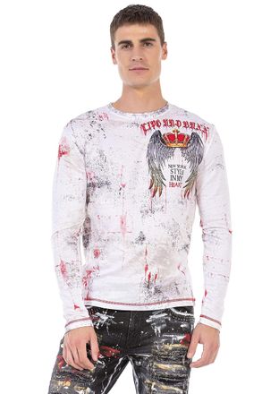 Cipo & Baxx Herren Sweatshirt CL497 Wei&szlig; - Stylischer Pullover im Modernen Streetwear Look mit Rundhals & Print - Bequemer Sweater f&uuml;r Alltag, Freizeit & Party - 
