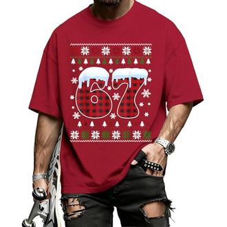 Generic Chemise de Noël pour homme - Col rond à carreaux 67 | Coupe ample en coton - Vêtements décontractés - pour fête, rouge vin, 5XL