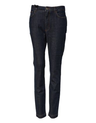 Dolce & Gabbana Womens Blue Queen Patch Audrey Mid Waist Denim Jeans Cotton Elastane Clothing
