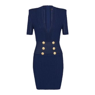 Balmain Gestricktes Minikleid mit gepr&auml;gten Kn&ouml;pfen - - Dresses - Damen - Blau - XL