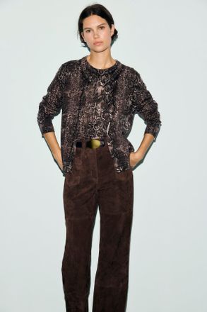 Gerard Darel Gilet imprim&eacute; python en laine - ROSA - Marron