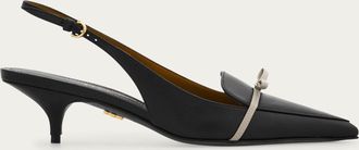 Ferragamo Damen Slingback mit Mini Bow Schwarz Gr&ouml;&szlig;e 35.5