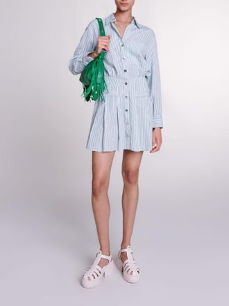 Maje Gestreiftes Hemdblusenkleid - Wei&szlig;/gr&uuml;n - Gr&ouml;&szlig;e 40 - Maje