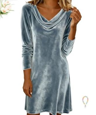 Generic Mini robe en velours &agrave; manches longues et col b&eacute;nitier pour femme 2026, B-Light Blue, M