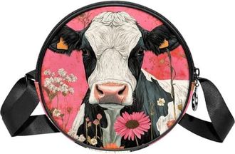 Generic Sac à bandoulière rond pour femme, sac à bandoulière rétro avec fermeture éclair, bretelles réglables, style décontracté, pour femmes et filles, Fleur