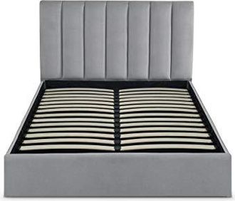 Menzzo Songe Bett mit Stauraum + Lattenrost, Samtbezug Silber 140cm