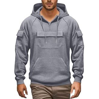 Generic Sweat &agrave; capuche pour homme - Demi-fermeture &eacute;clair - En polaire - D&eacute;contract&eacute; - Manches longues - Coupe droite - Sweat &agrave; capuche ample - Confortable -