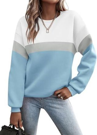 Minetom Sweat Femme Pull Sweatshirt T Shirt Long Manches Longues Col Rond Patchwork Casual Chic Haut Shirts Décontractés Streetwear Automne Hiver Printemps A 