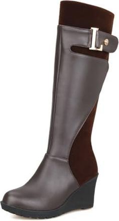 Generic Marron,40 EU,Bottes Hautes pour Femmes, Bout Rond, Talon compensé, Bottes Longues, Mode Colorblock, Chaussures habillées Automne-Hiver avec Fermeture 