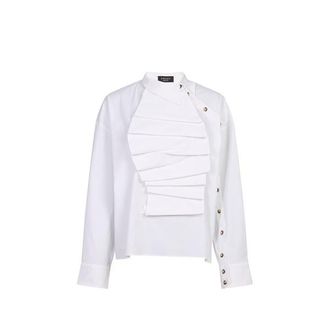A.W.A.K.E. Chemise &agrave; volants en coton m&eacute;lang&eacute;