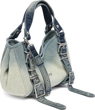 Diesel Crystal-Embellished Denim Shoulder Bag - Blue