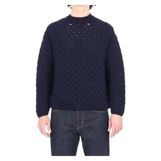 C.P. Company Lammwollpullover mit Rundhalsausschnitt und Lochstrickmuster - - Knitwear - Herren - Blau - M