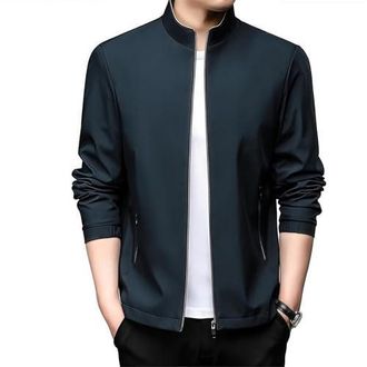 Generic Veste d&eacute;contract&eacute;e &agrave; col montant avec fermeture &eacute;clair pour homme - Veste coupe-vent l&eacute;g&egrave;re avec poche, Vert, 4XL
