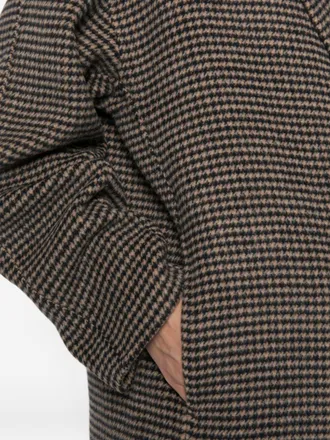 Soft Goat Houndstooth Double-Breasted Coat - Brown