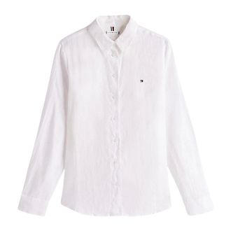 Tommy Hilfiger Femme, Blouses et Chemises, Blanc, Taille: 42 FR Chemise D&eacute;contract&eacute;e en Lin Style Classique