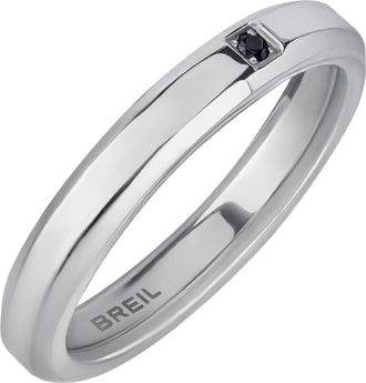 Breil Herrenring Y Collection, Edelstahlring für Herren mit Glänzender Oberfläche und Schwarzem Kristall, Ring für Herren mit Einfachem und Minimalistischem