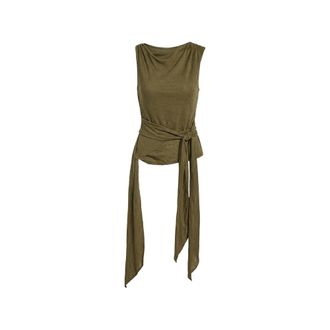Ganni Marl Mesh Tie-knot Tank Top