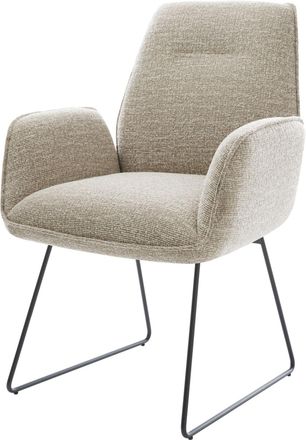 DELIFE Polsterstuhl Zoa-Flex Kufengestell Schwarz Webstoff Soft Beige Taschenfederkern