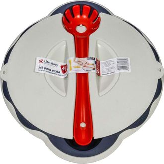 SP Berner Pasta Set | Nudeln Tupperdose mit Besteck, Deckel und Sieb - Rot und Grau