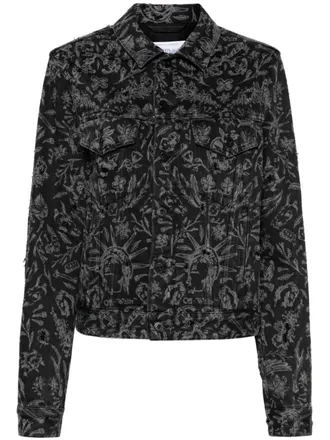Off-white Tattoo Jeansjacke im Distressed-Look - Schwarz