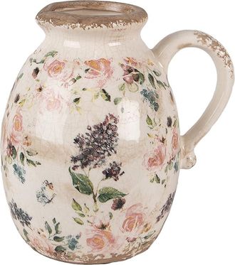 Clayre & Eef Dekorative Kanne 17x13x18 cm Beige Rosa Keramik Blumen Krug