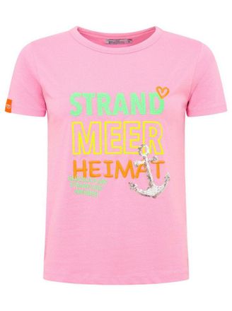 Zwillingsherz T-Shirt Strand Meer Heimat maritimer Stickerei, Pailletten, Kurzarm, Rundhalsausschnitt