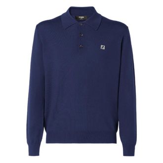 Fendi Langarm Wollstrick-Polo - - Knitwear - Herren - Blau - L