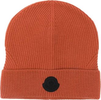 Moncler bonnet côtelé à patch logo - Orange