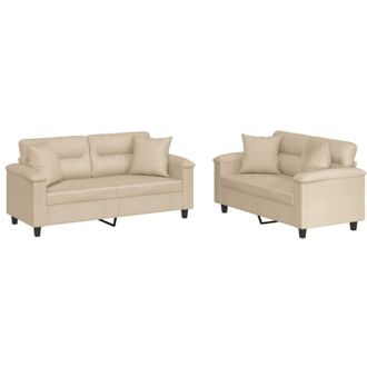 vidaXL Vidaxl - 2-tlg. Sofagarnitur mit Kissen Creme Mikrofasergewebe