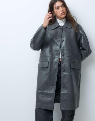 Asos carcoat gris &agrave; col montant et boutonnage sur le devant