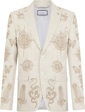 Philipp Plein Homme, Vestes, Beige, Taille: S Gigolo Fit Blazer All-Over Tattoo