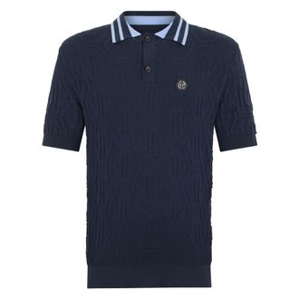 Philipp Plein Homme, Tops, Bleu, Taille: XL Polo Tricot Monogramme Jacquard