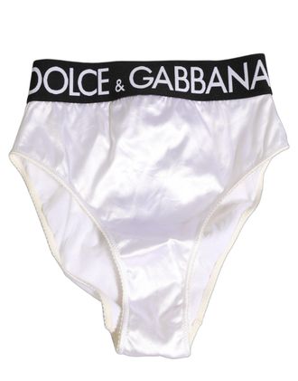 Dolce & Gabbana White Satin High-Waist Brief Logo Women Underwear Acetate Elastane Nylon Clothing