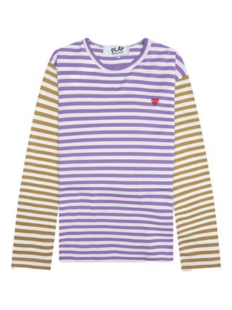 Comme Des Garçons t-shirt rayé à patch coeur - Blanc