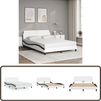 vidaXL Bettgestell mit Kopfteil Weiß und Schwarz 140x200 cm Kunstleder - Bettsofa - Doppelbett - Boxspringbetten - Schlafzimmermöbel - Lattenrost