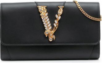 Versace Hobo Bags - Leather Crystal Virtus Chain Crossbody - Gr. unisize - in Schwarz - f&uuml;r Damen