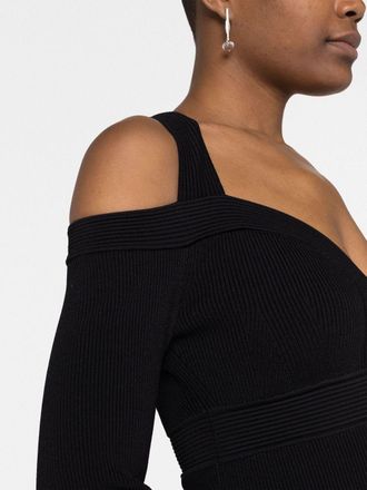 Alexander McQueen Ribbed-Knit Off-Shoulder Dress - Black