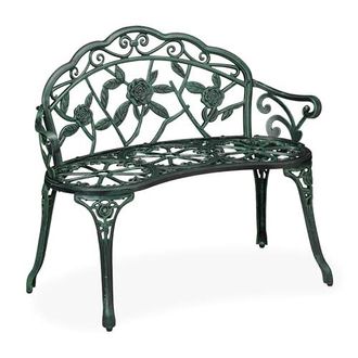 Relaxdays Gartenbank, 2-Sitzer, Terrasse, Balkon, Aluminium & Gusseisen, HxBxT: 79 x 99 x 56 cm, Sitzbank, schwarz/grün